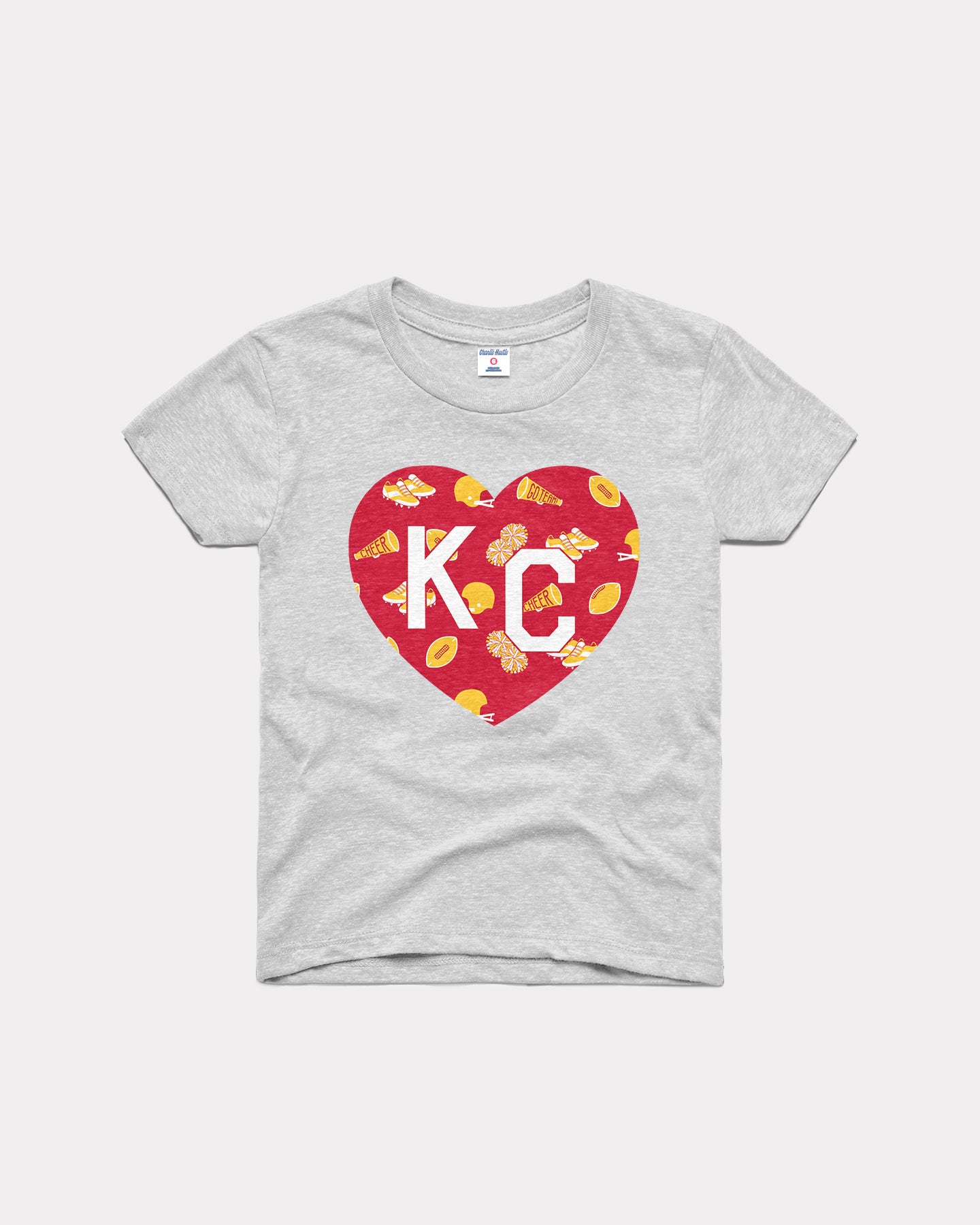 Kids KC Football Heart Ash T-Shirt | CHARLIE HUSTLE