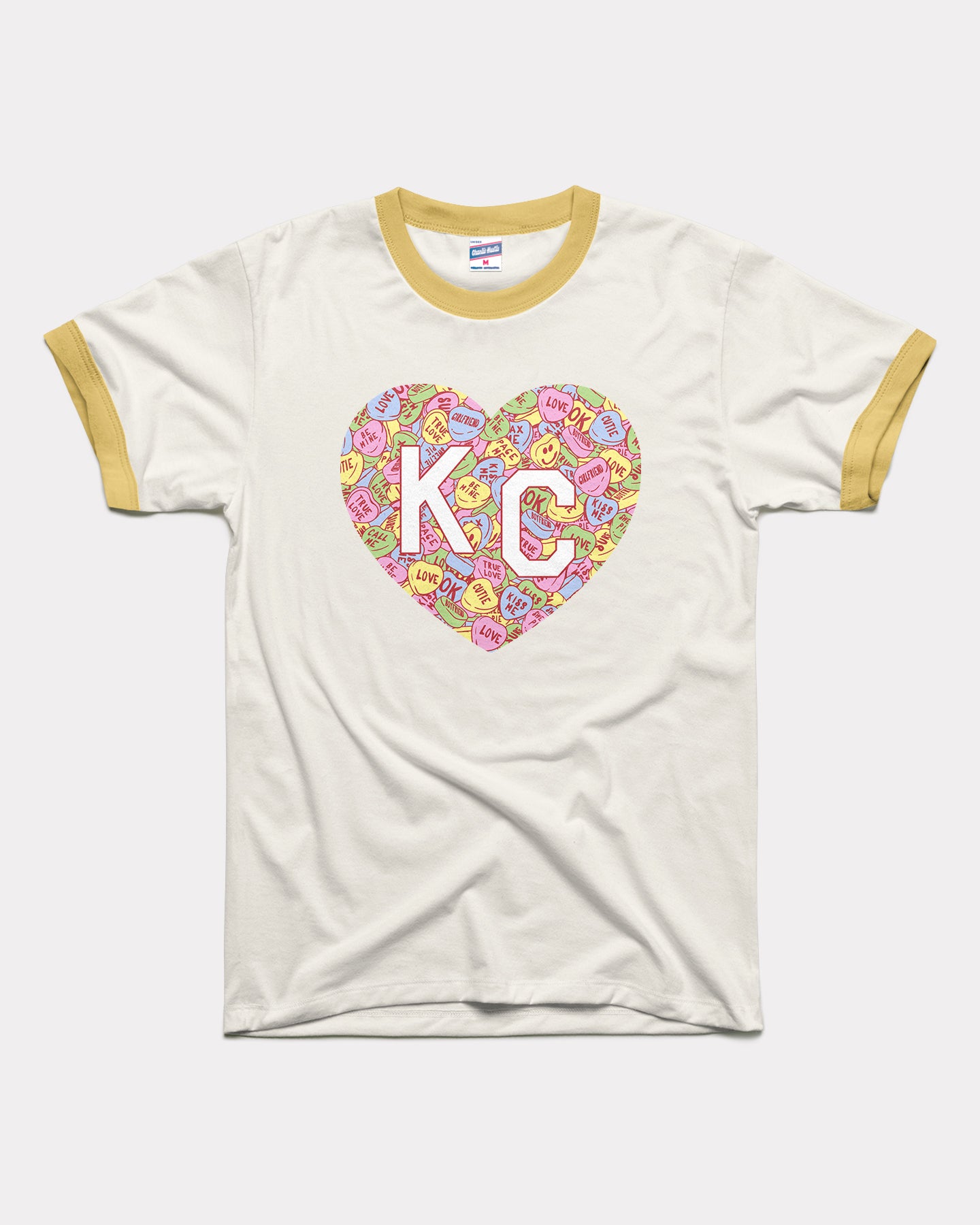 KC Valentines Heart White & Butter Unisex Ringer | CHARLIE HUSTLE