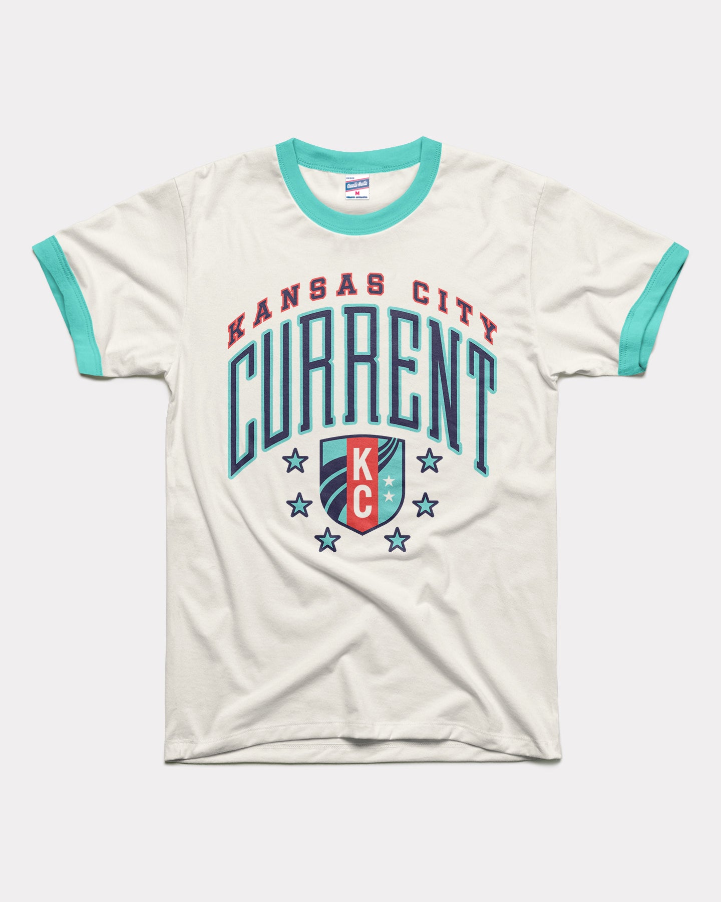 KC Current Founders Arch Teal & White Unisex Ringer | CHARLIE HUSTLE