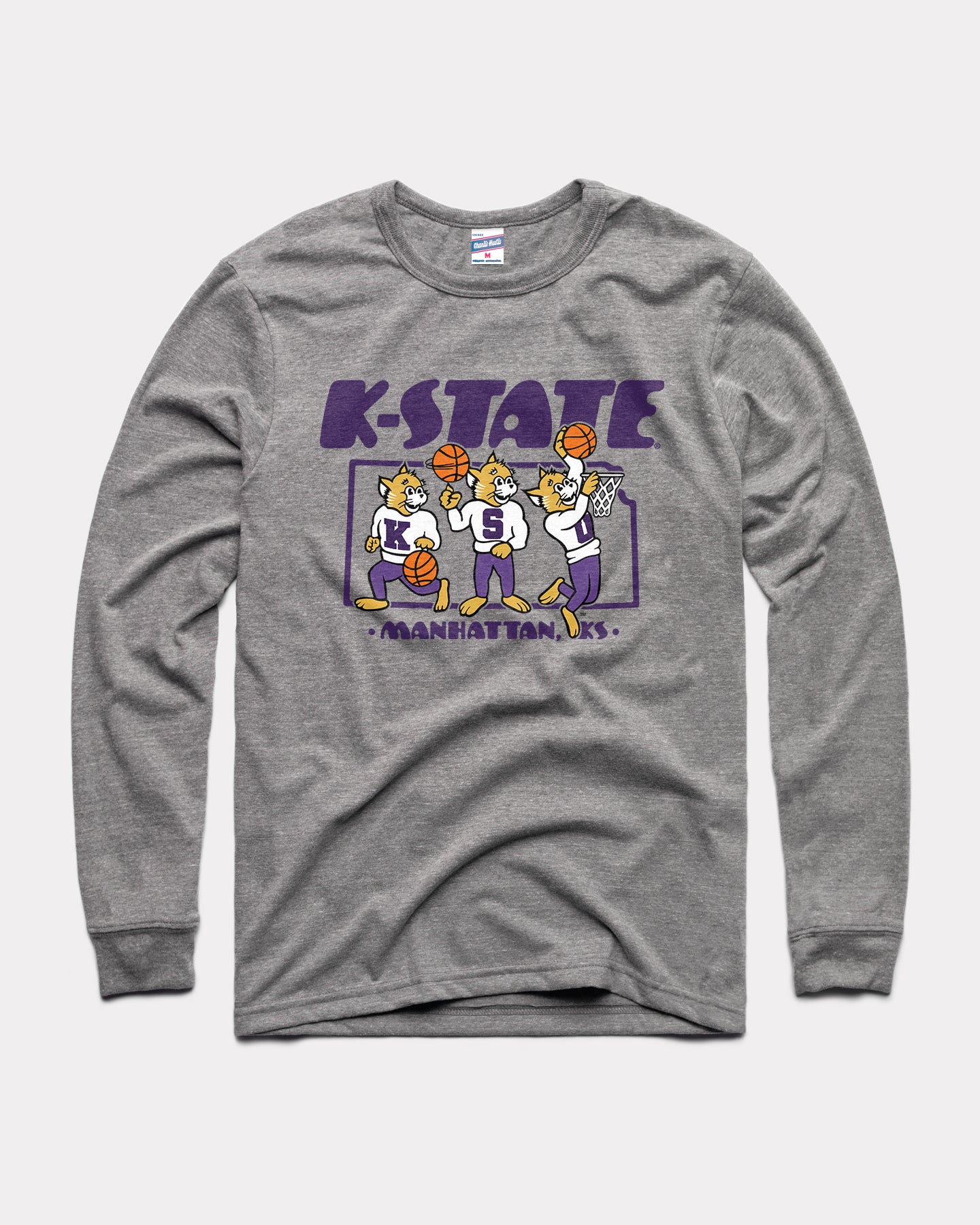 K-State Basketball Grey Long Sleeve T-Shirt | CHARLIE HUSTLE