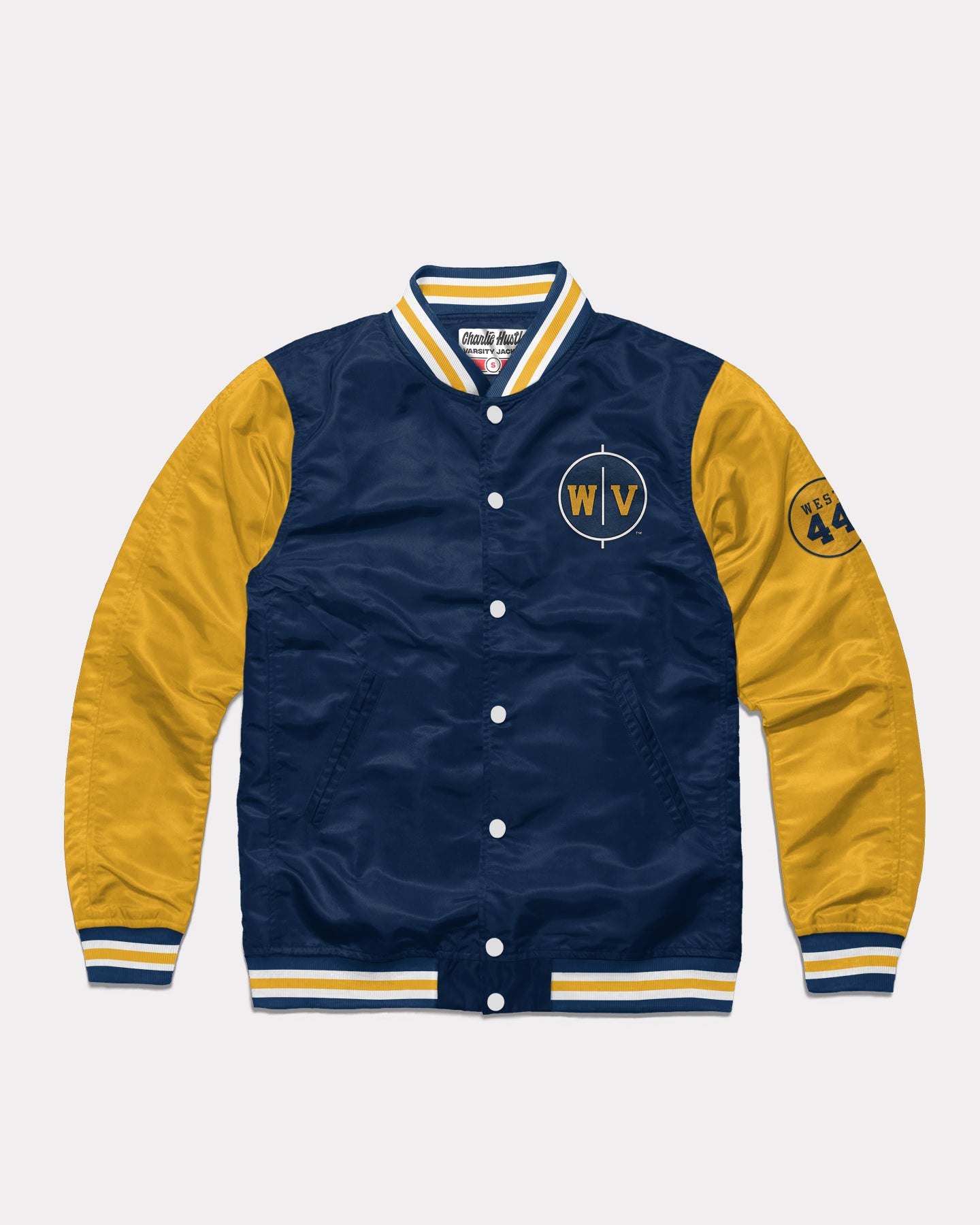 West Virginia Jerry West Letterman Navy Jacket | CHARLIE HUSTLE