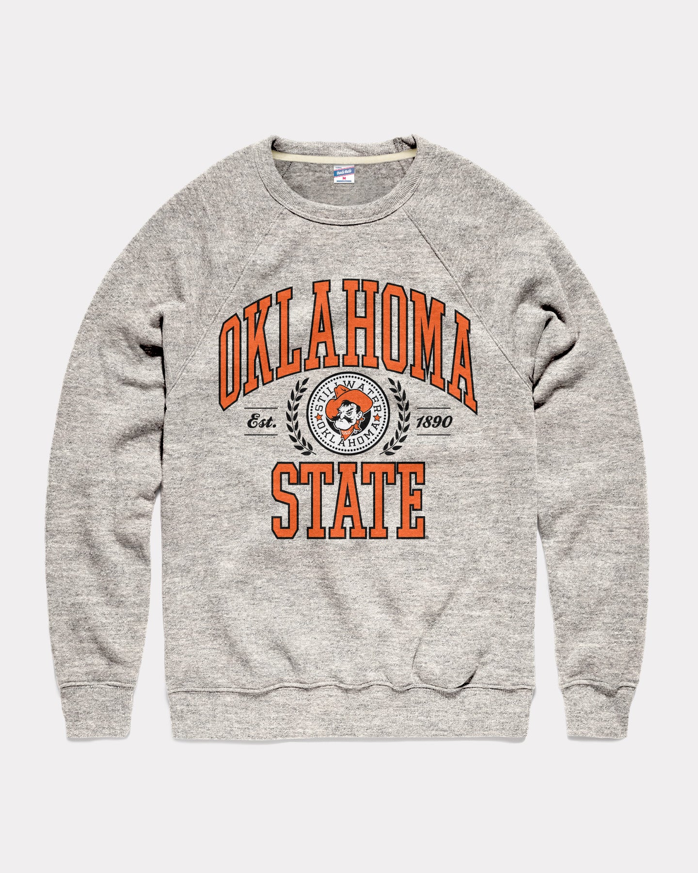 OSU Cowboys Laurel Seal Athletic Grey Crewneck | CHARLIE HUSTLE
