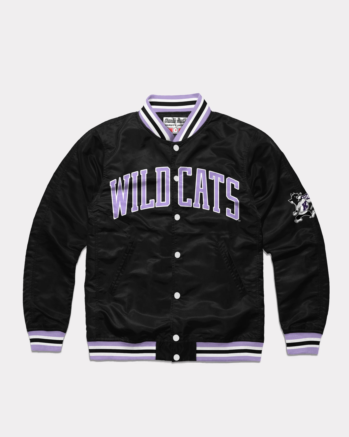 Kansas State Wildcats Black Letterman Jacket | CHARLIE HUSTLE