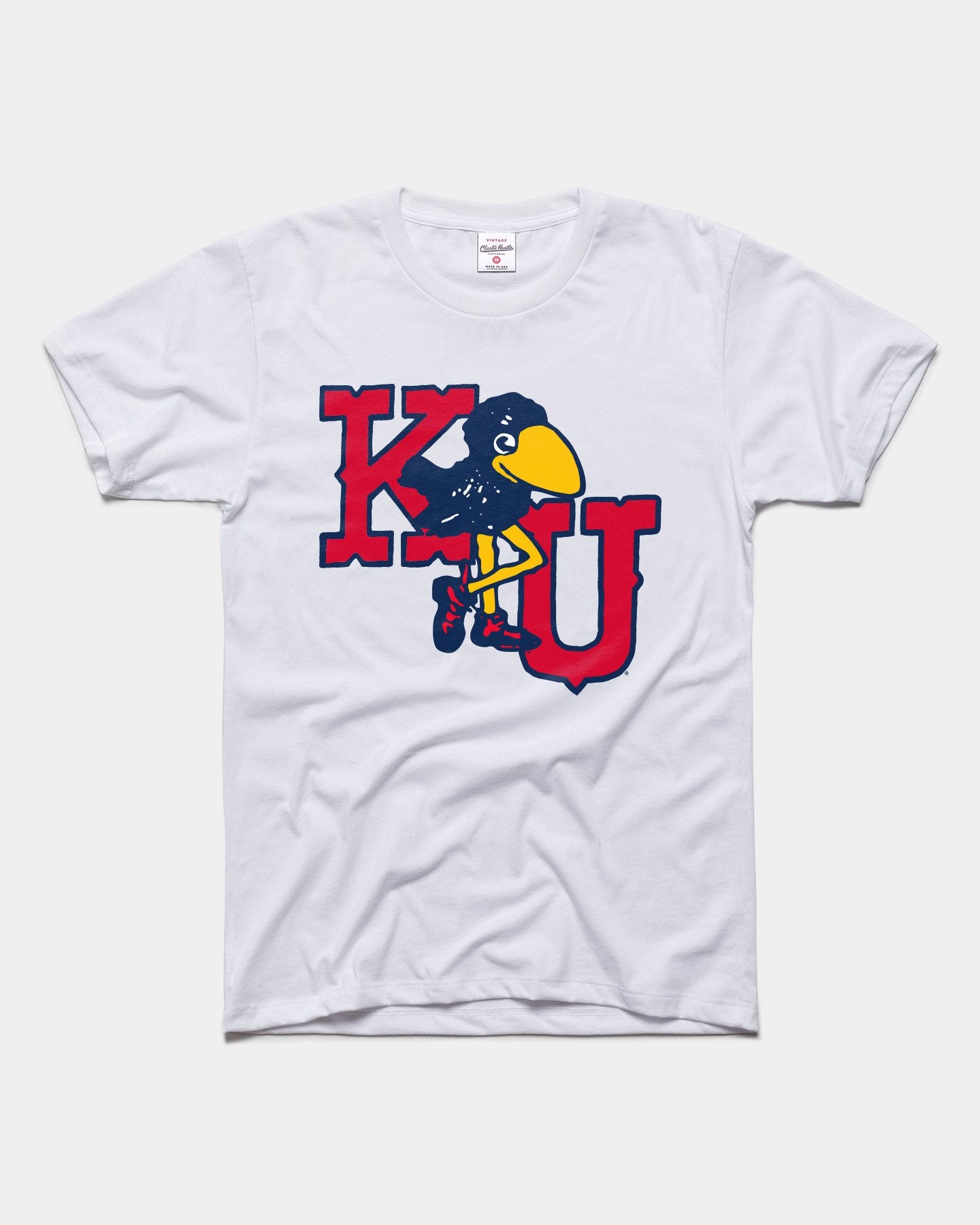 Kansas Marching Jayhawks KU White Vintage T-Shirt | CHARLIE HUSTLE