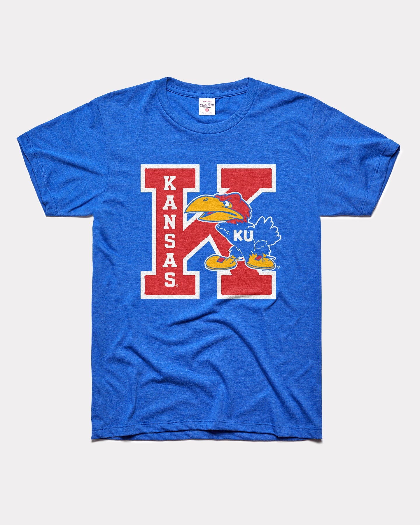 Kansas Jayhawks Warhawk Royal Blue Vintage T-Shirt | CHARLIE HUSTLE