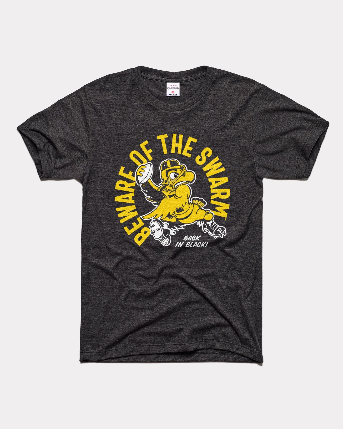 Beware the Swarm Iowa Football Black T-Shirt | CHARLIE HUSTLE